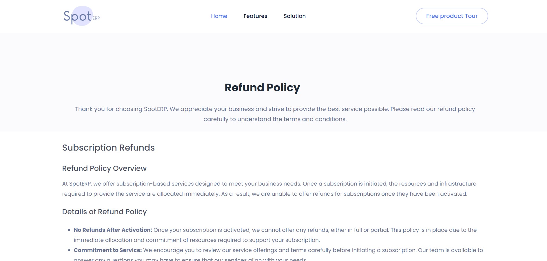 Refunds Policy | SpotERP